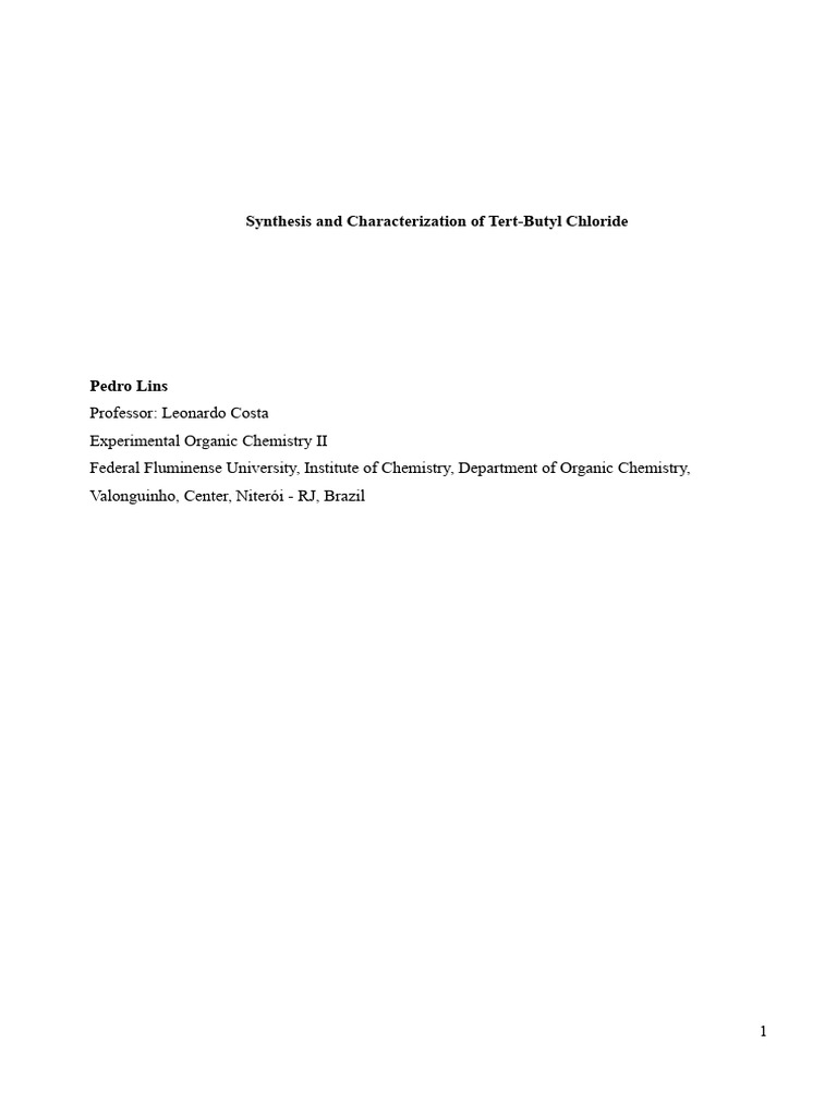 Synthesis of Tert-Butyl Chloride | PDF | Chemical Reactions | Atoms