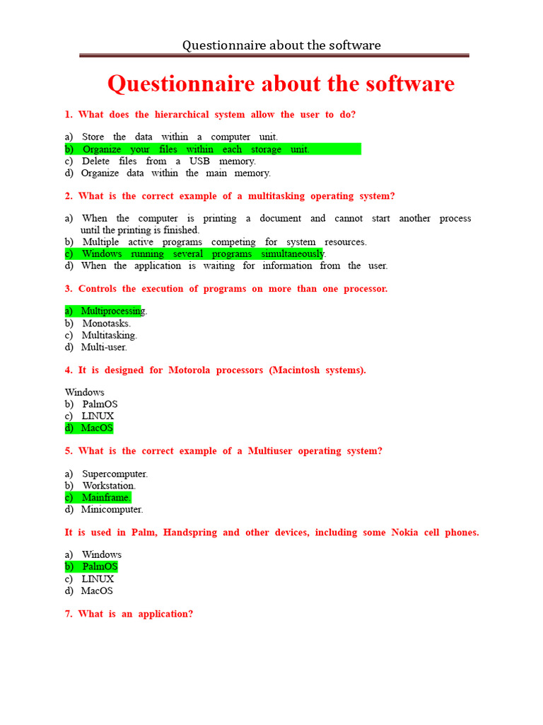 Software Questionnaire and Concepts | PDF | Operating System | Software