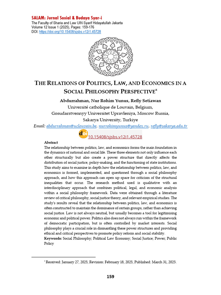 The Relations of Politics Law and Economics in A S | PDF | Political ...