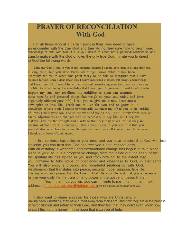 Prayer for Reconciliation with God | PDF | God | Forgiveness