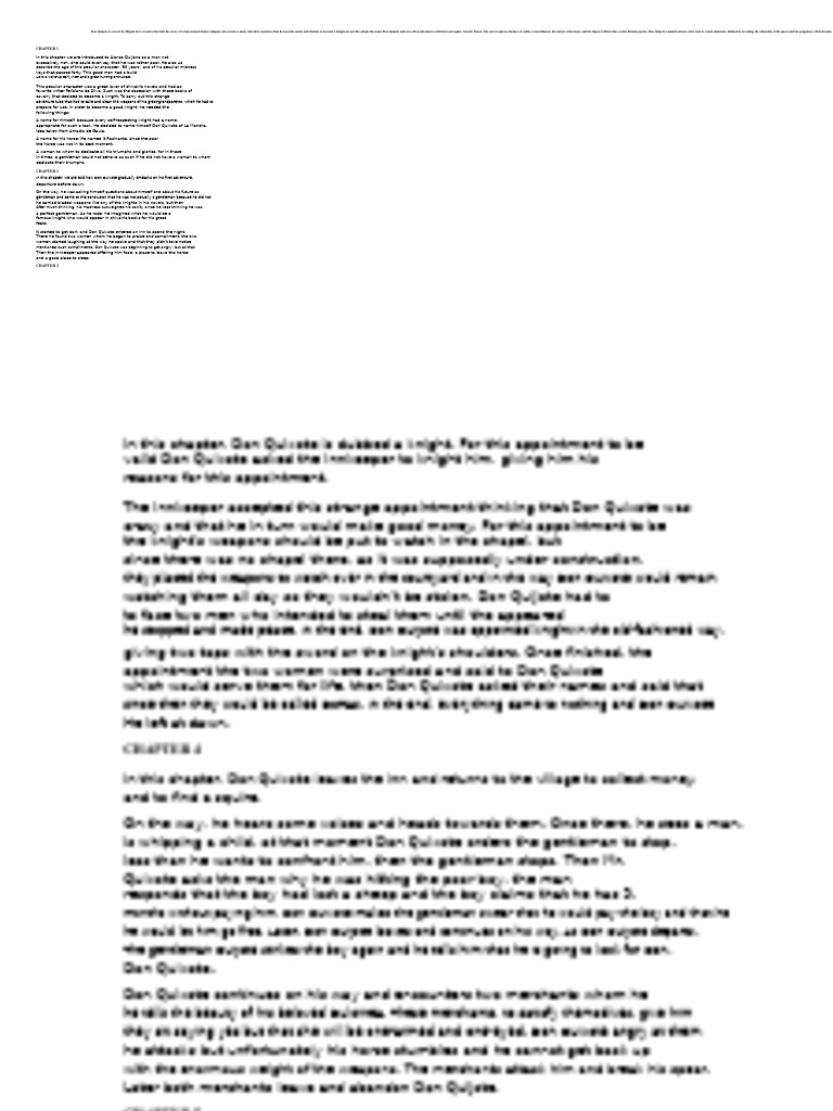 Summary of Chapters of Don Quixote | PDF | Don Quixote | Spanish Novels