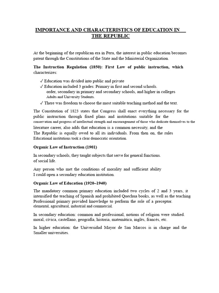 Characteristics of Education in The Republic | PDF