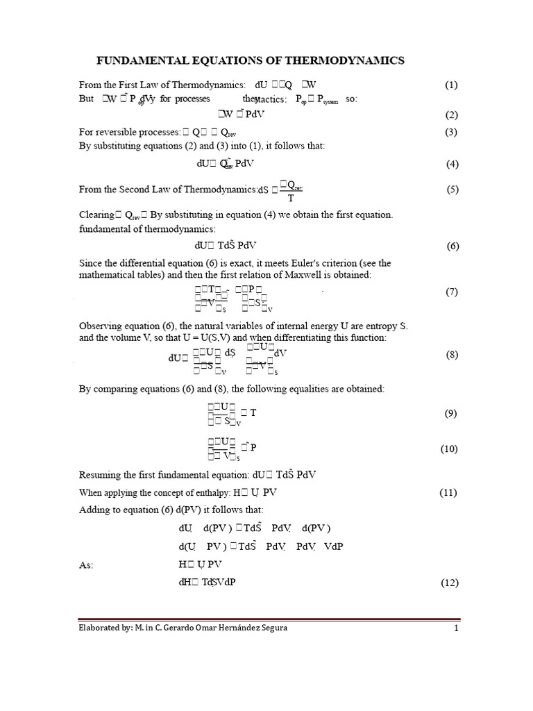 Fundamental Equations of Thermodynamics - 14163 | PDF | Physical ...