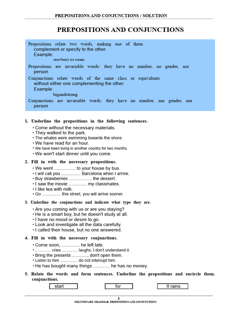 Prepositions and Conjunctions Guide | PDF | Verb | Adverb