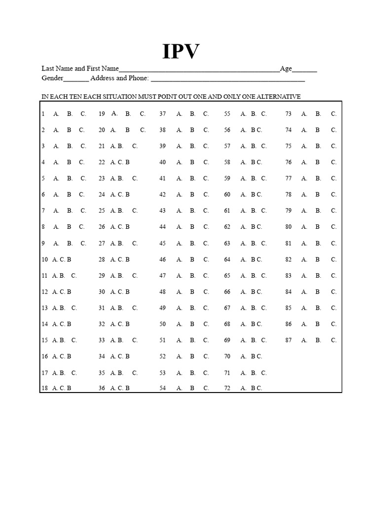 ANSWER - SHEET - IPV - Xls - Sheet1 | PDF