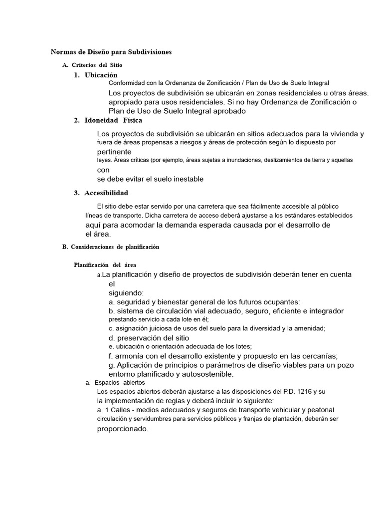 Normas de Diseño para Subdivisiones | PDF | Zonificación | Suelo