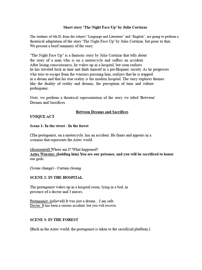 Theatrical Adaptation of The Story "The Night Face Up" | PDF | Sacrifice