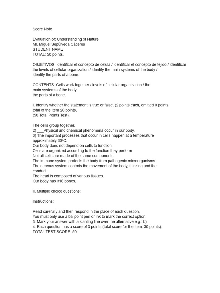 Sixth Grade Test The Cell | PDF | Tissue (Biology) | Muscle