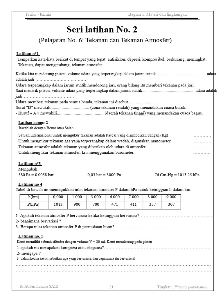 1AC Tekanan-Dan-Tekanan-Atmosfer-Seri-Latihan 2 | PDF