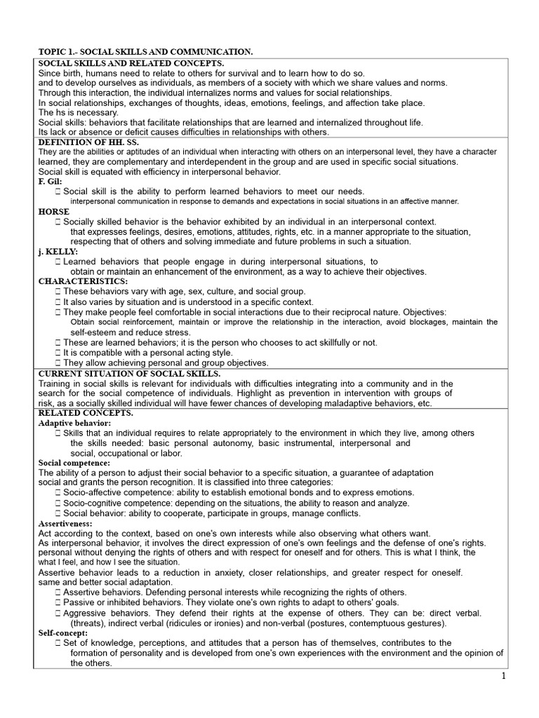 Summary Topic 1 Social Skills | PDF | Nonverbal Communication ...