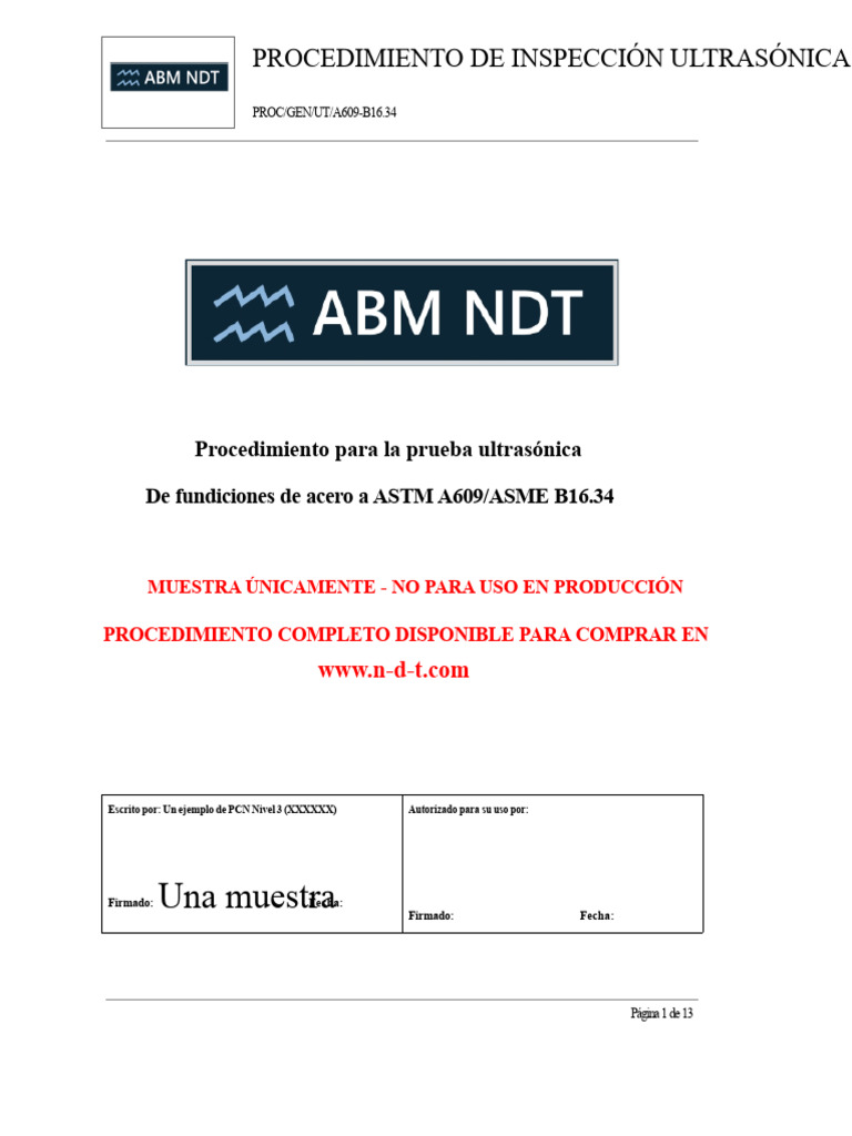 Procedimiento de Muestra para La Prueba Ultrasónica de Fundiciones de ...