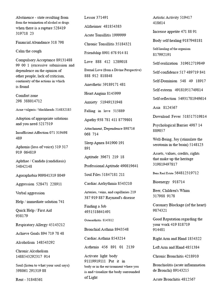 GRABOVOI CODES IN ALPHABETICAL ORDER | PDF | Weakness | Diseases And Disorders