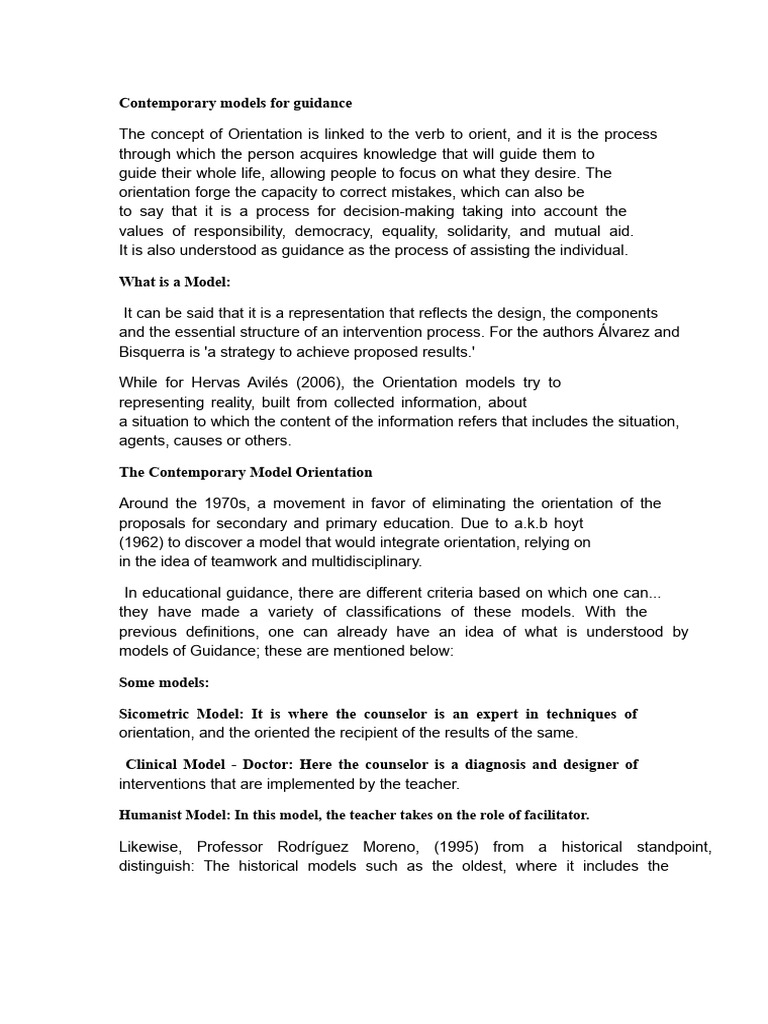 Contemporary Guidance Models Explained | PDF | Psychology | Behavioural ...