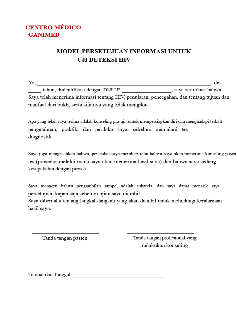Persetujuan Uji Deteksi HIV Ganimed | PDF