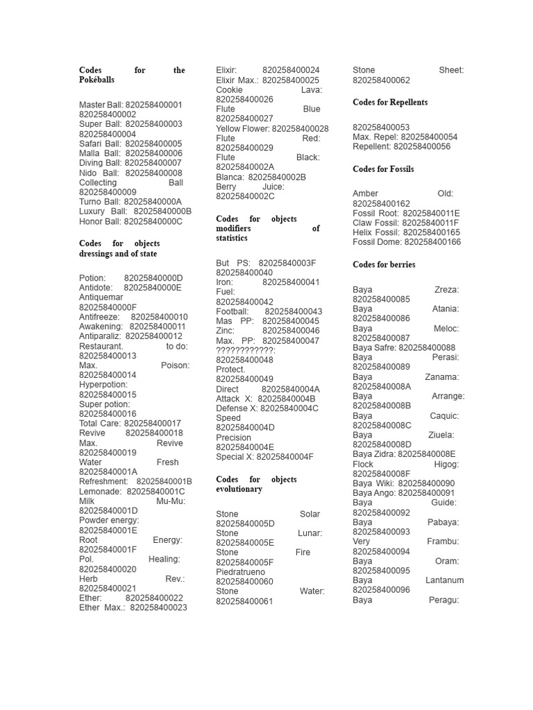 Codes For The Pokéballs | PDF