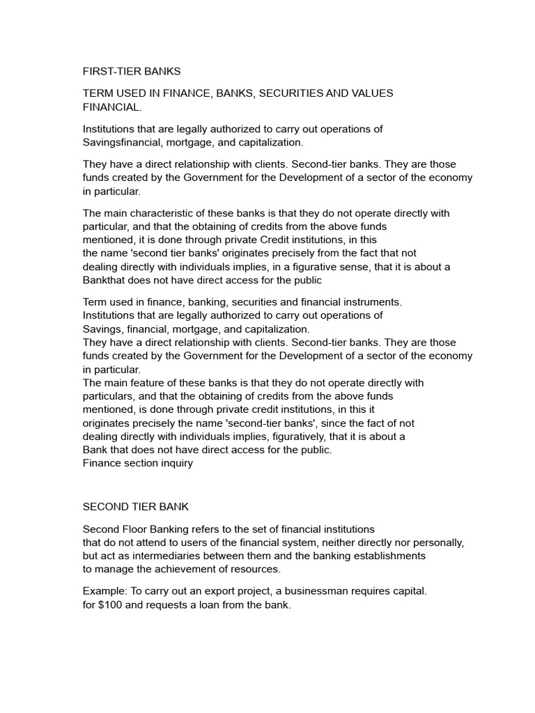 First and Second Tier Banking Entities | PDF | Loans | Banks