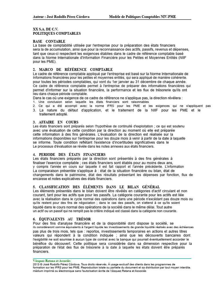 Modèle de Politiques Comptables - IFRS Pour PME v3 | PDF | Comptabilité | Bilan comptable