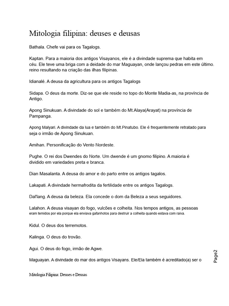 Um Folheto sobre a Mitologia Filipina: Deuses e Deusas | PDF ...