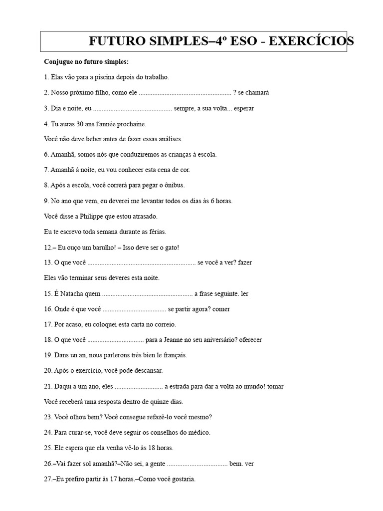 Exercícios de Futuro Simples | PDF