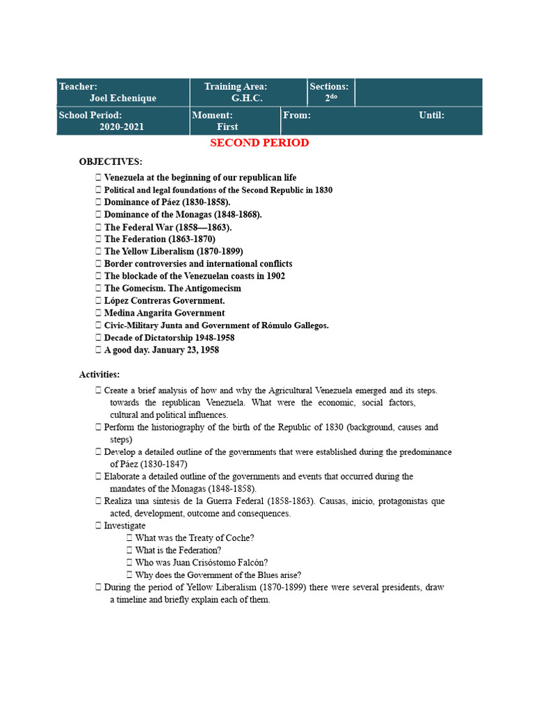 MTC First Second Third Fourth Period 2 | PDF | Venezuela | Geography