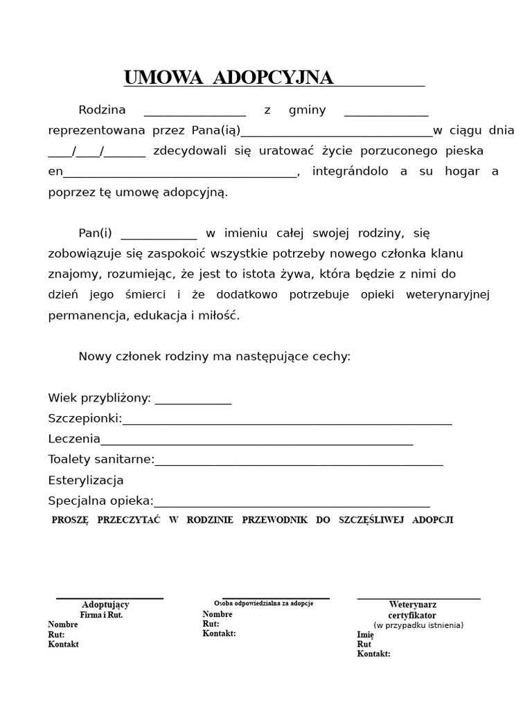 Certyfikat Adopcji Ogólny I Karta | PDF