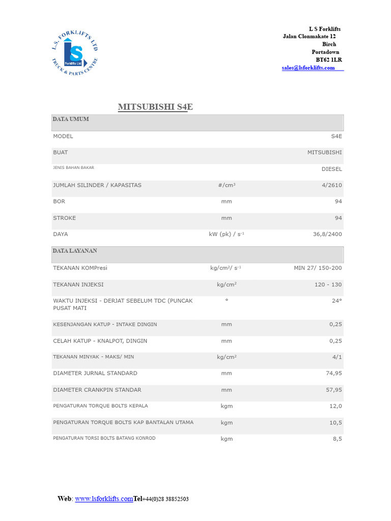 Data Mesin Mitsubishi S4e | PDF