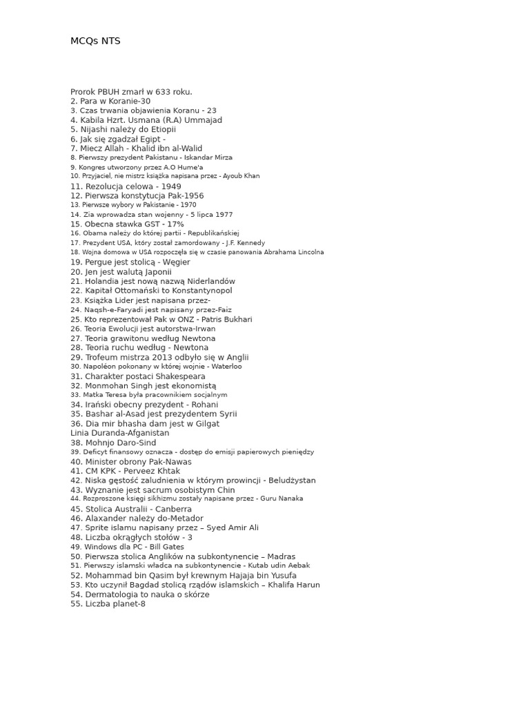 Nts Mcqs | PDF