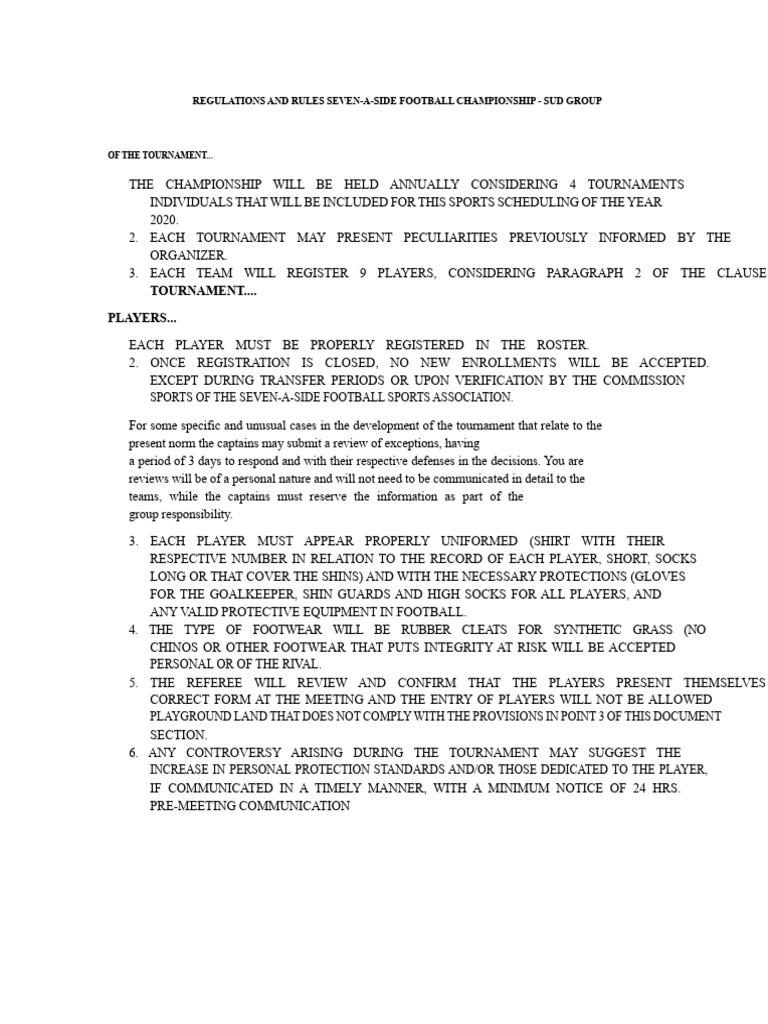 Seven-a-Side Football Tournament Rules | PDF | Football Codes ...