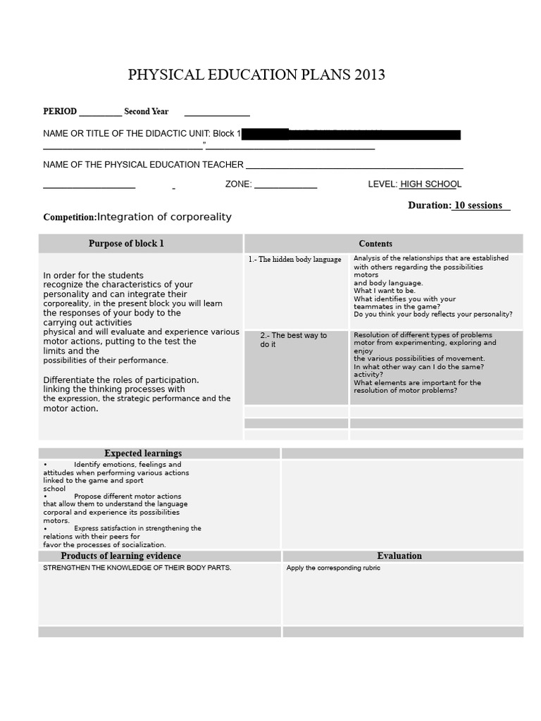 High School Physical Education Plans 2013 | PDF | Physical Education ...