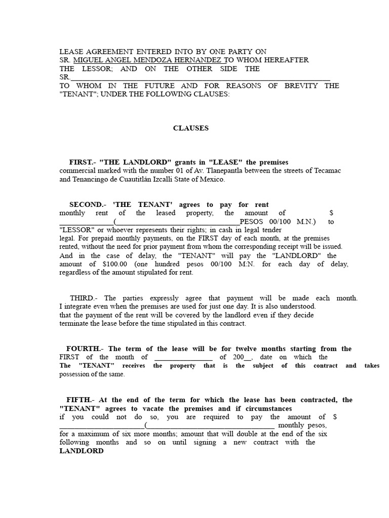 Commercial Lease Agreement Format Celebrated by One Party MR | PDF ...