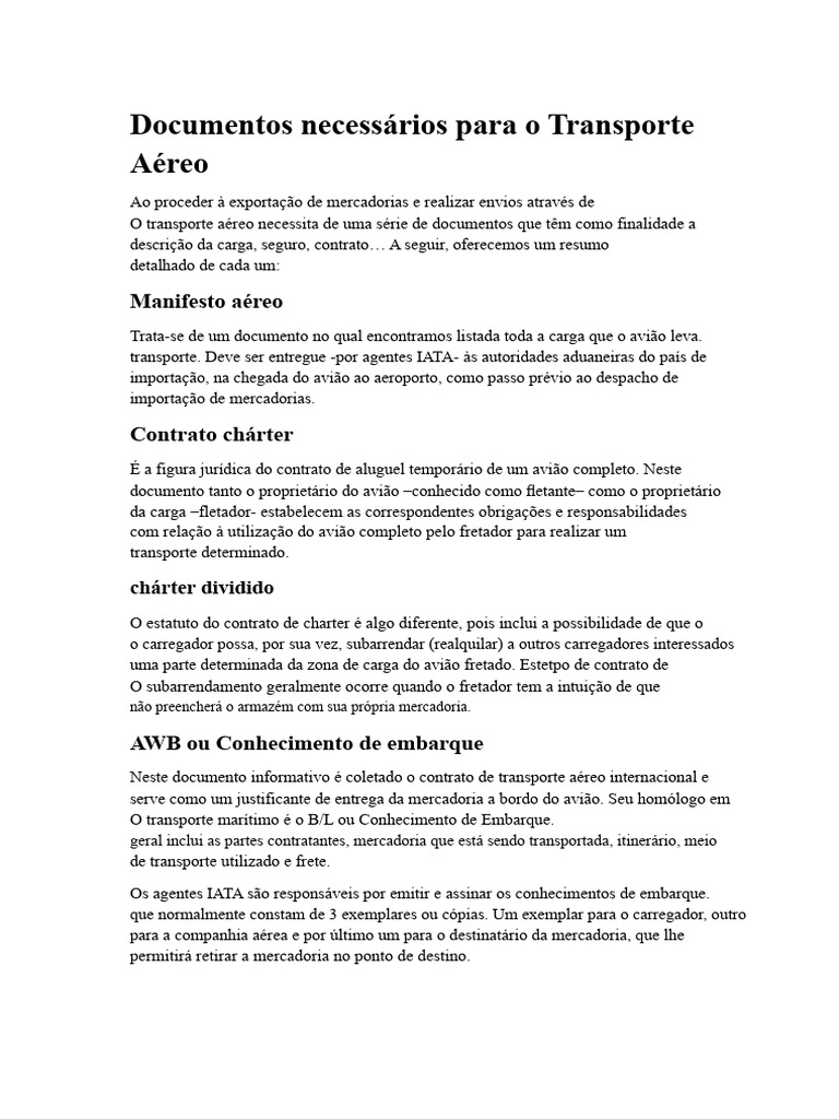 Documentos Necessários para o Transporte Aéreo | PDF | Transporte | Avião