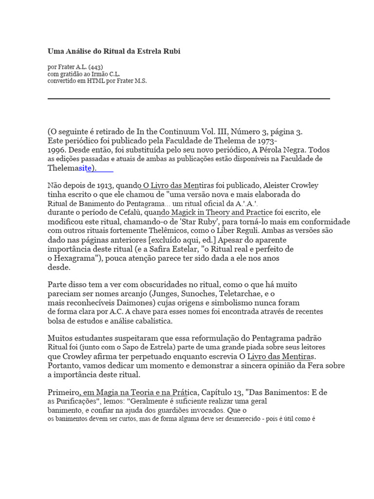 Uma Análise Do Ritual Da Estrela Rubi | PDF | Thelema | Aleister Crowley