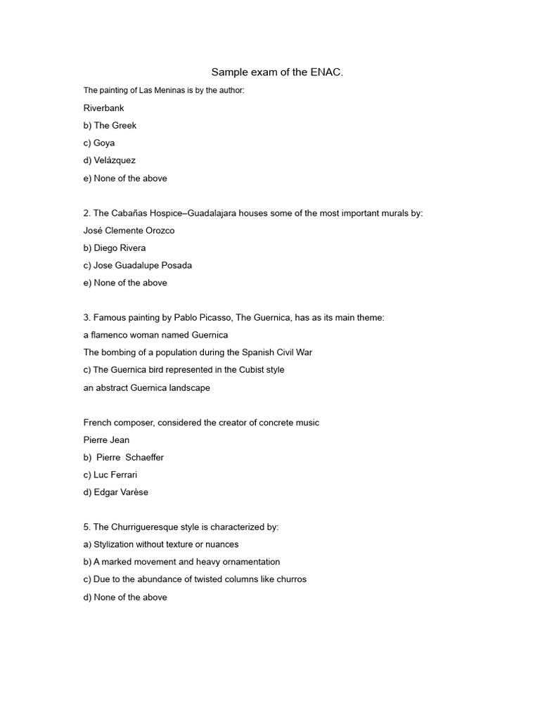 ENAC Sample Exam: Art and Cinema | PDF