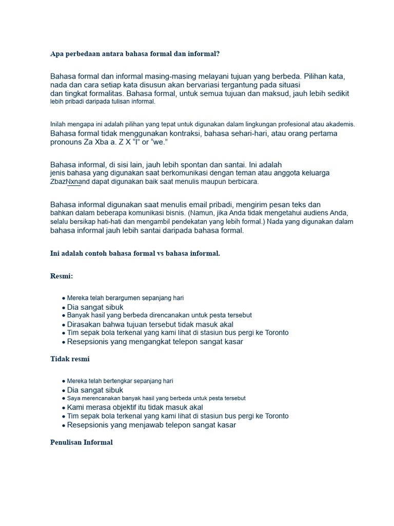 Perbedaan Bahasa Formal dan Informal | PDF