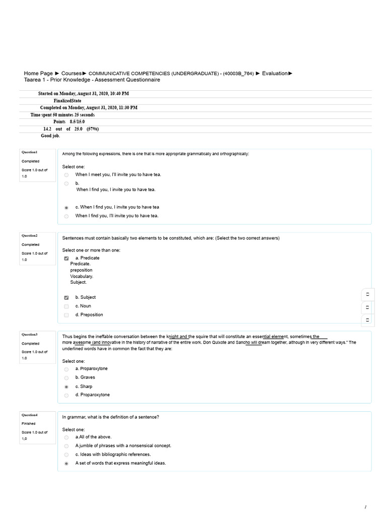 Attempt 1 Task 1 - Prior Knowledge - Evaluation Questionnaire | PDF ...