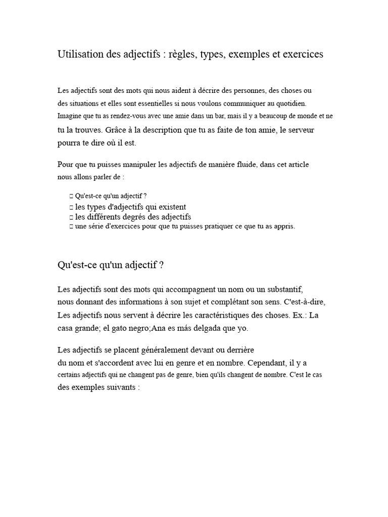 Utilisation Des Adjectifs | PDF | Adjectif | Nom (grammaire)