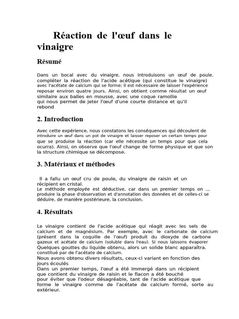 L'œuf flottant dans le vinaigre | PDF | Acide acétique | Vinaigre