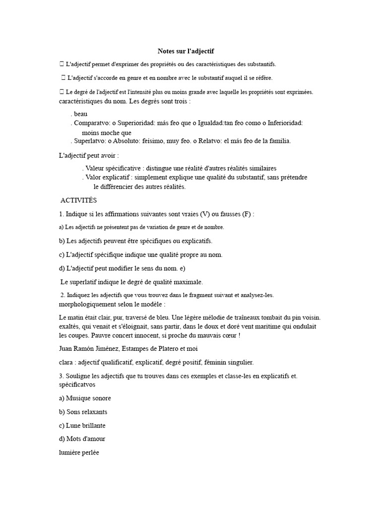 Comprendre l'adjectif en français | PDF