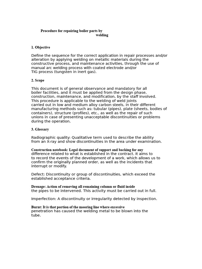 Boiler Tube Welding Repair Procedure | PDF | Welding | Construction