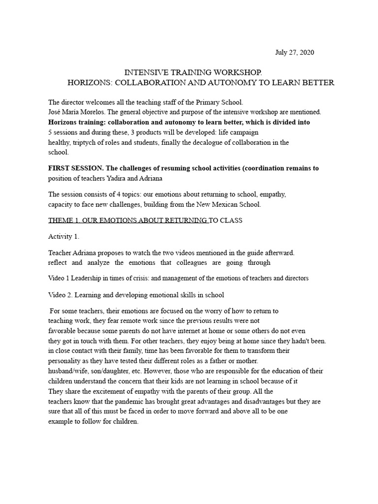 Report of The Intensive Training Workshop | PDF | Empathy | Teachers