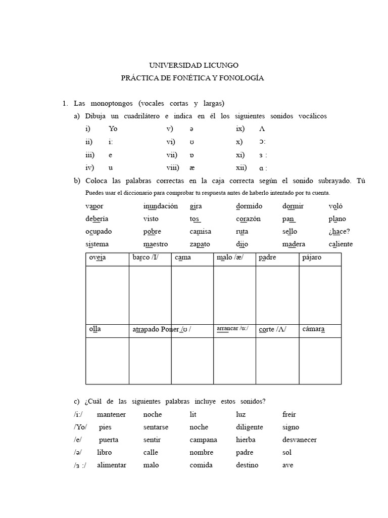 Práctica de Fonética y Fonología 2022 | PDF | Fonética | Vocal