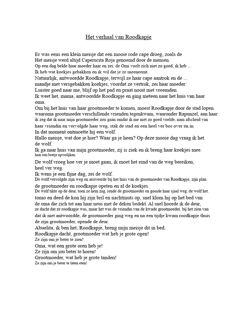 Het Verhaal Van Roodkapje | PDF