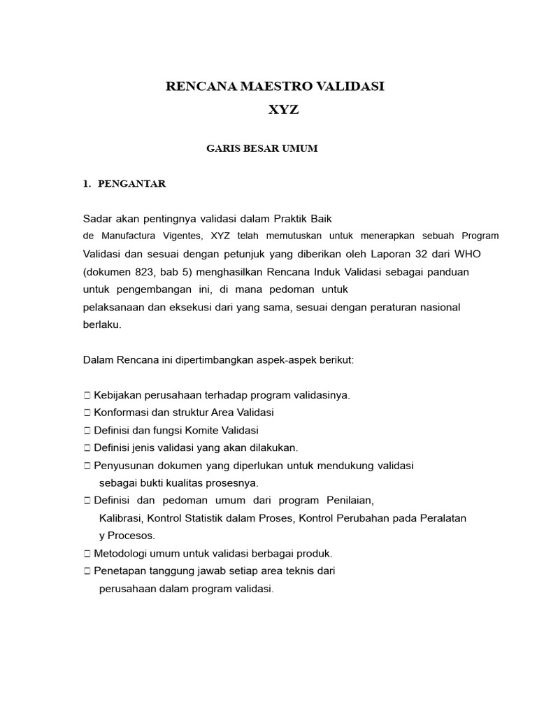 Contoh Rencana Induk Validasi Contoh | PDF