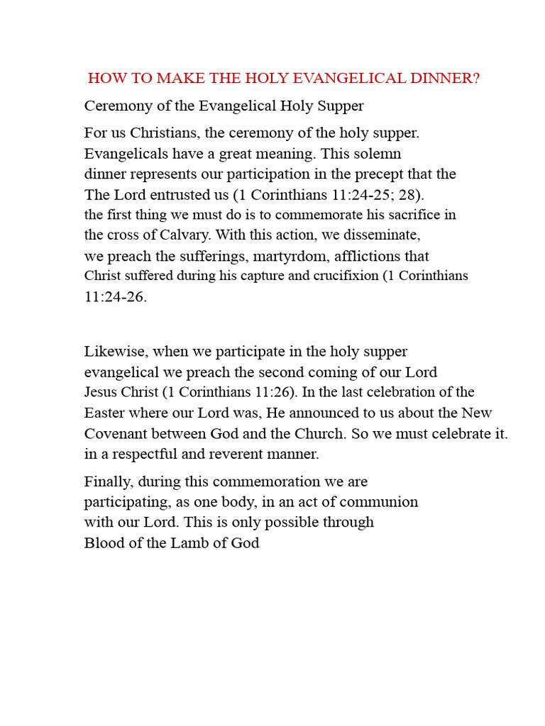 How To Make The Holy Communion Evangelical Dinner | PDF | Eucharist ...