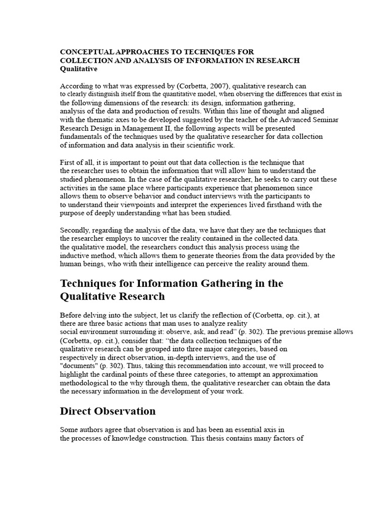 Conceptual Approaches To Techniques For Collecting and Analyzing ...