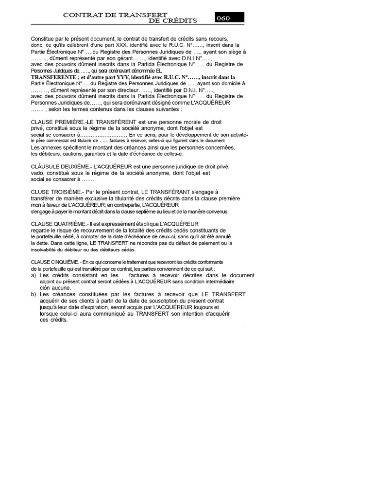Contrat de Transfert de Crédits | PDF | Crédit | Finance et gestion ...