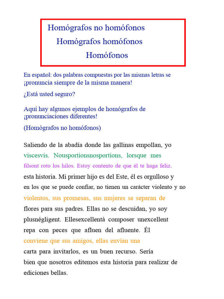 Ejemplos de homógrafos y homófonos | PDF