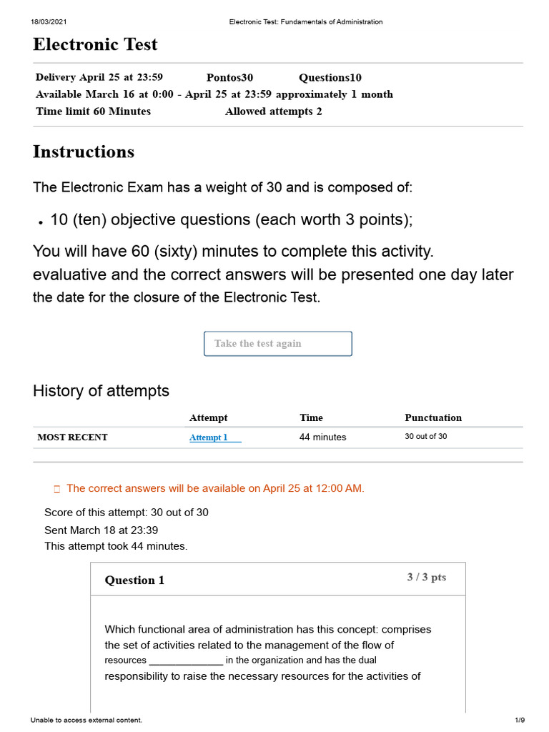 Electronic Exam - Fundamentals of Administration | PDF | Customer ...