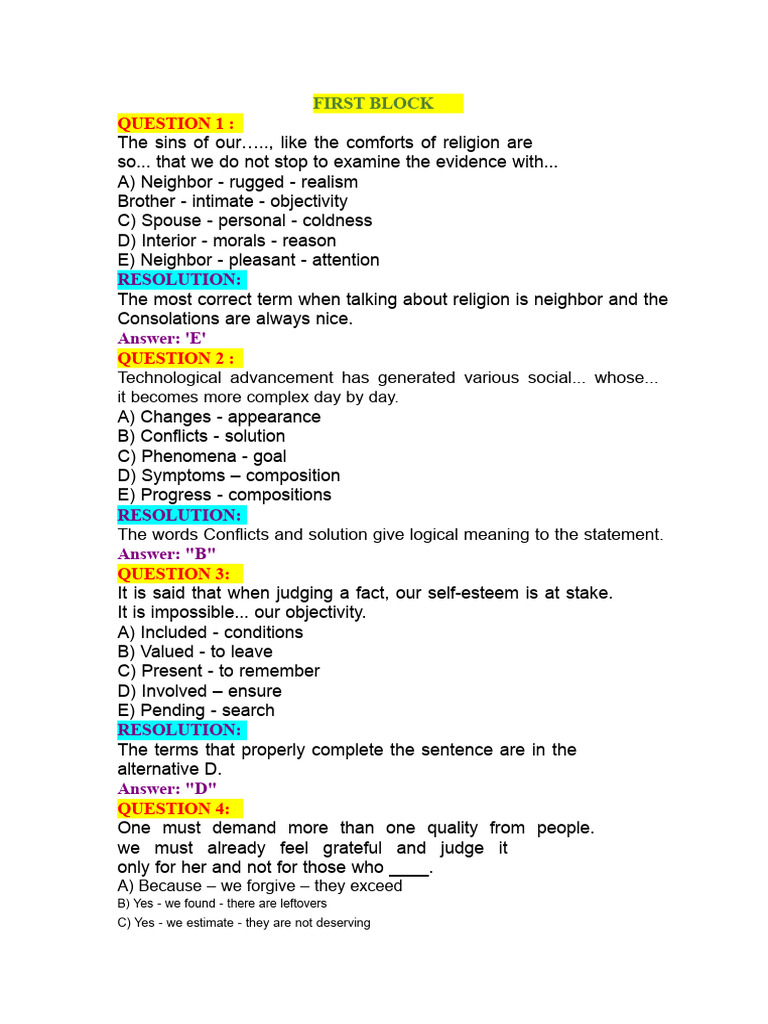 Resolved Exercises For 4TH Grade of High School | PDF | Semantics ...