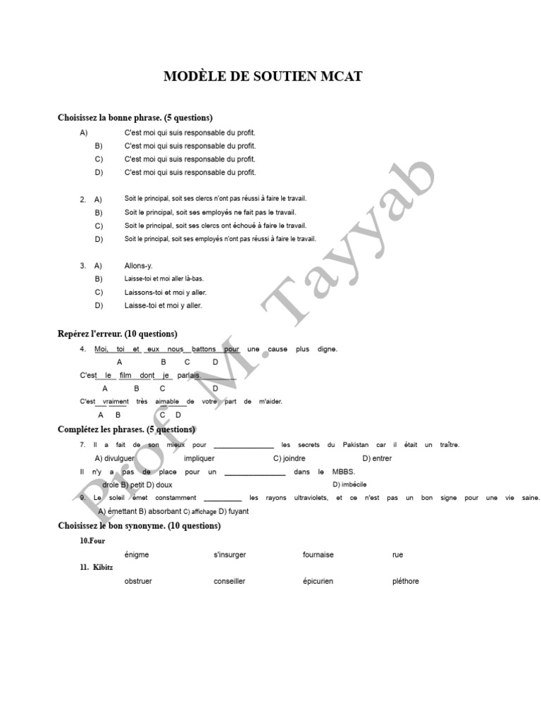 Exemple de Test MCAT | PDF | Langues | Études des langues étrangères